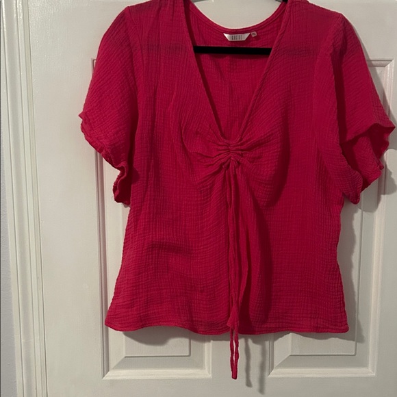Kaktus | Tops | Kaktus Vibrant Pink Blouse With Tie Front | Poshmark